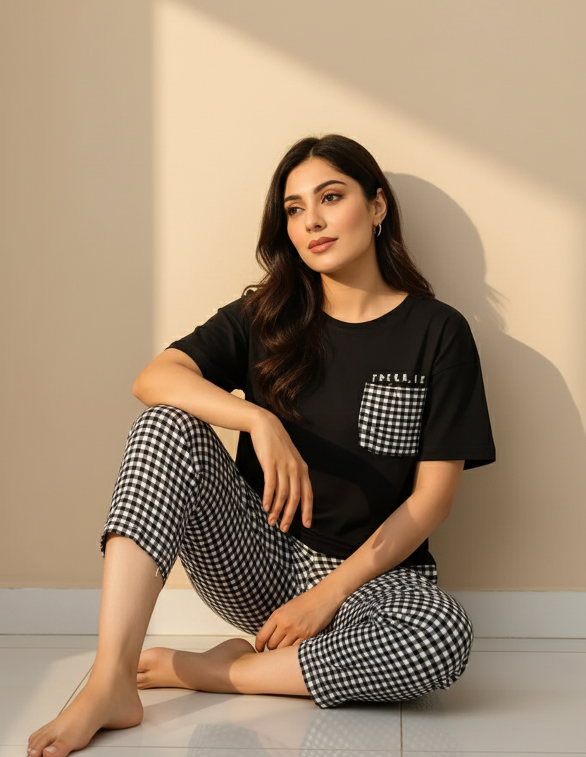 Trellis Print Black Soft Cotton PJ Suit – MJ COLLECTIONS