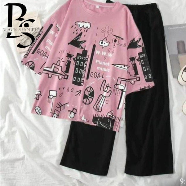 PLANET PRINTED PINK - PJ SUIT FOR WOMEN – MJ COLLECTIONS